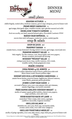 Our Menu | The Parkway Restaurant