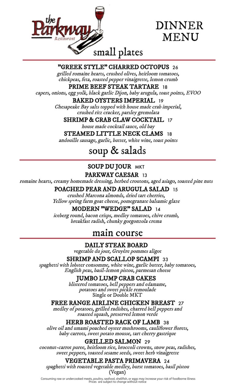 Our Menu | The Parkway Restaurant
