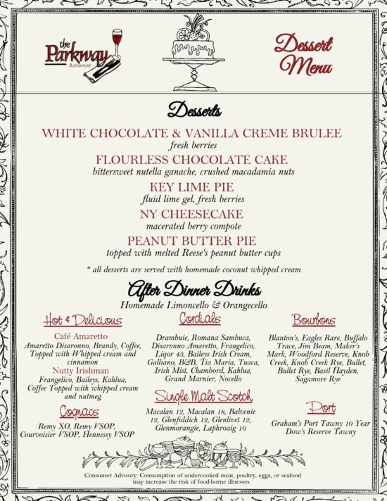 Our Menu | The Parkway Restaurant