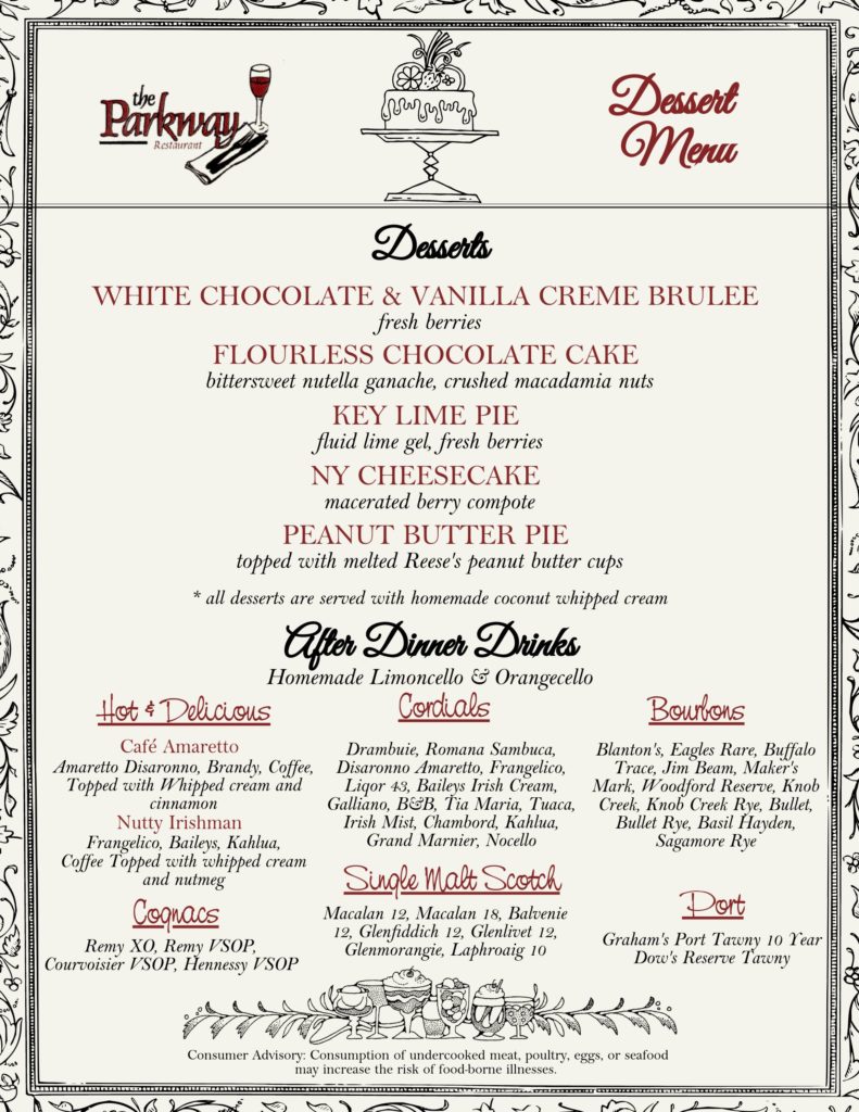 Our Menu | The Parkway Restaurant